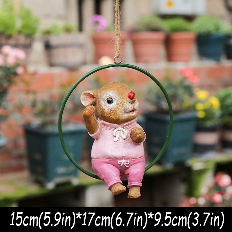 Animal Garden Statue Hanging Resin Rabbit Ornament Bunny Swinging on ...