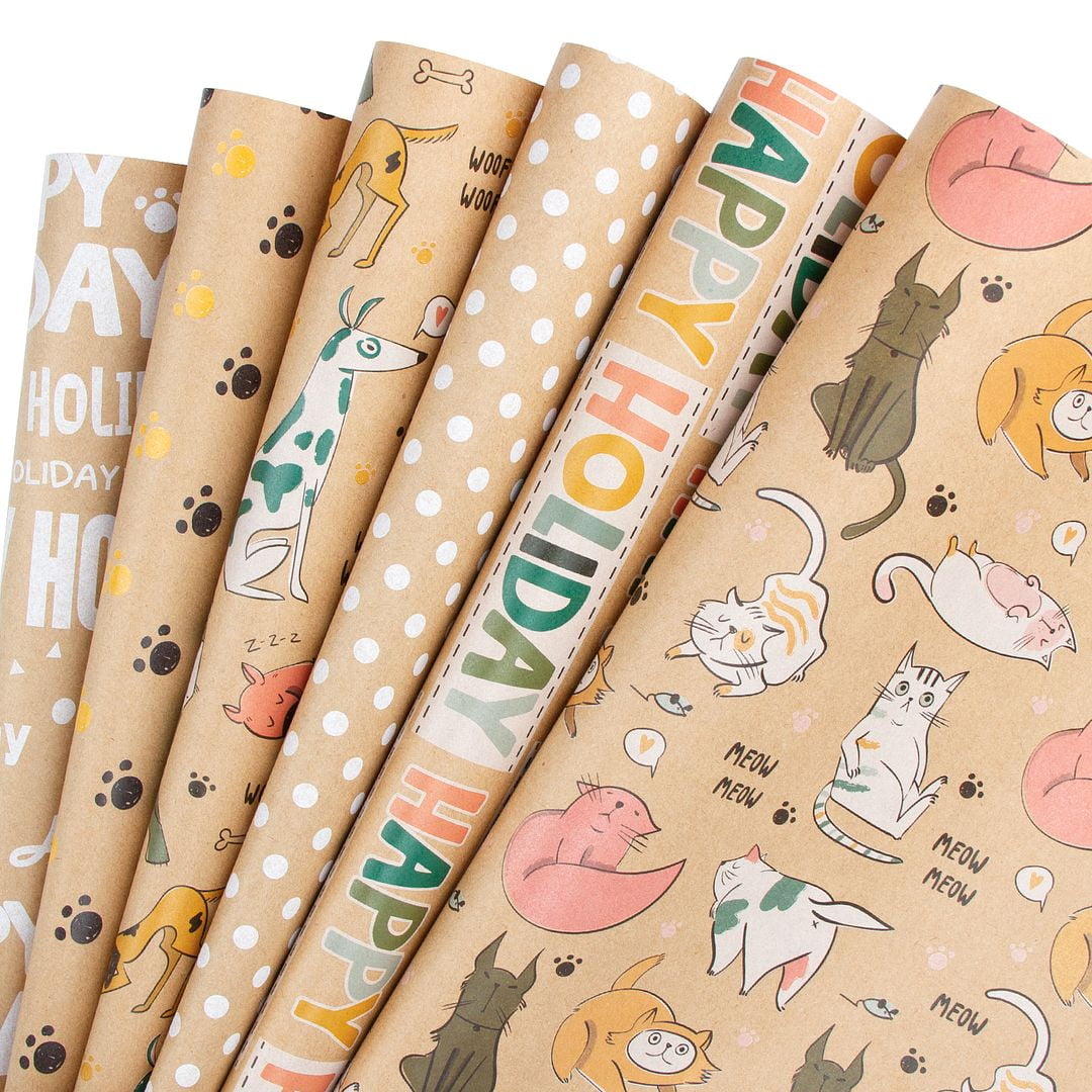 WRAPAHOLIC Gift Wrapping Paper Sheet -Dogcat Print for Birthday ...