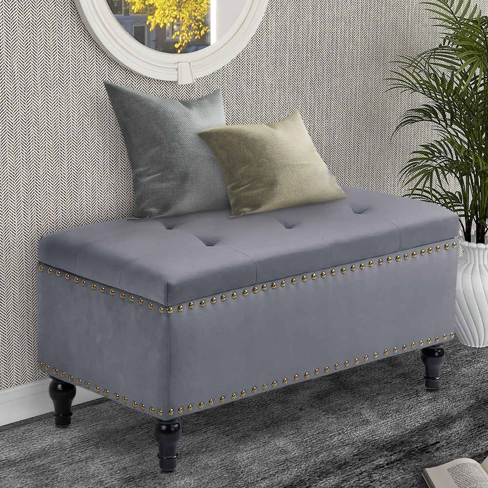 Abble 38" Velvet Upholstered Flip Top Storage Bench - Walmart.com