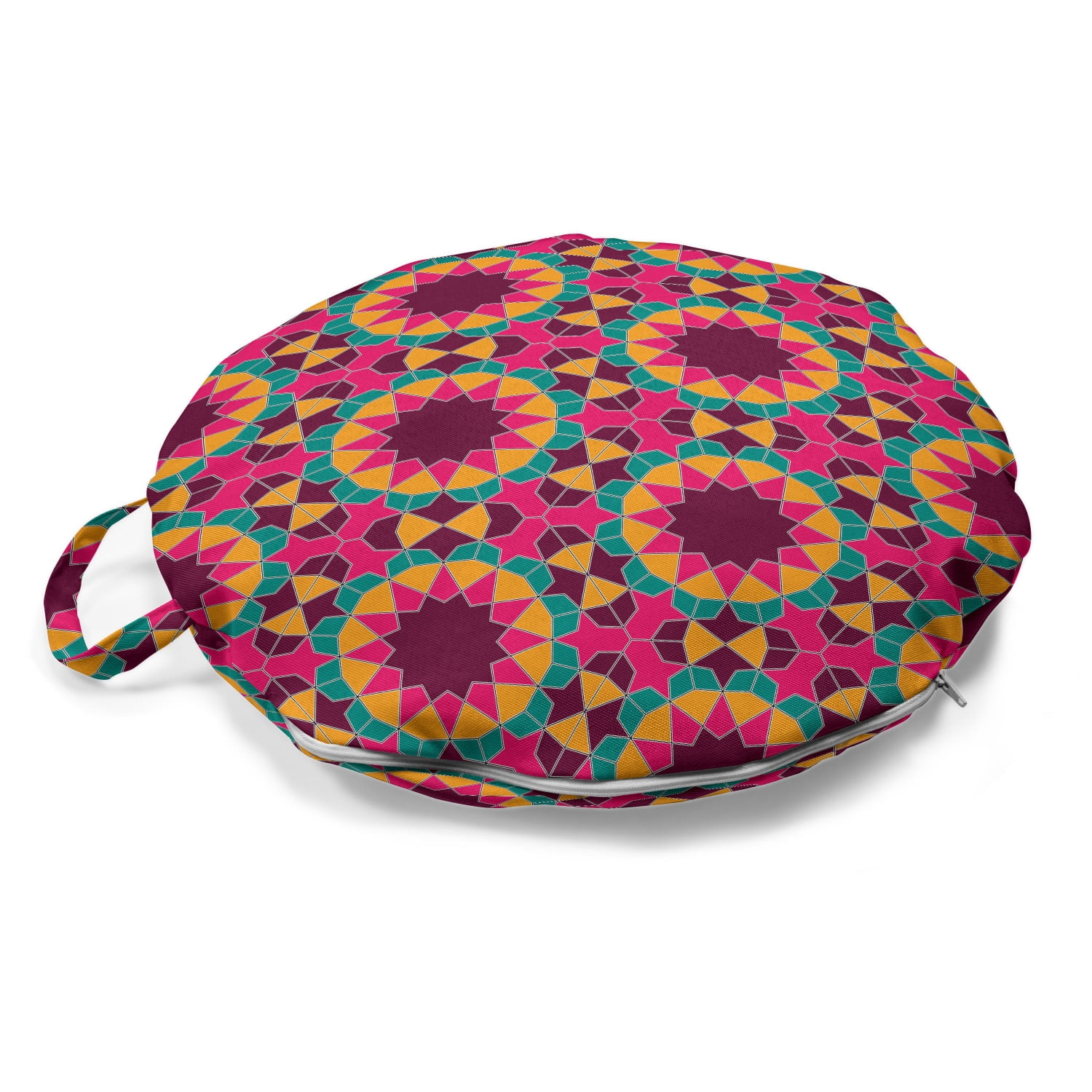 Abstract Round Floor Cushion with Handle, Caleidoscope Inspired Design ...