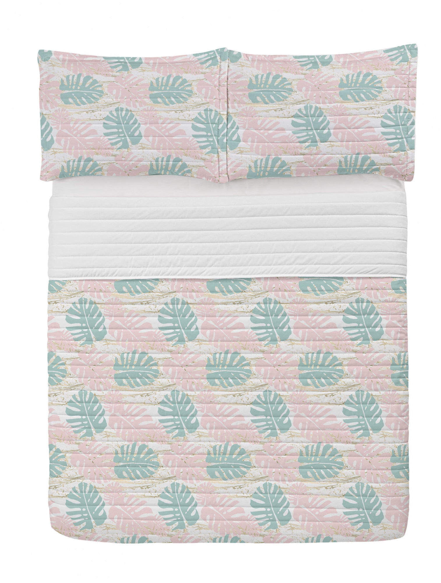 Blush Pink Microfiber Bedspread Set, Tropical Pattern of Pastel ...