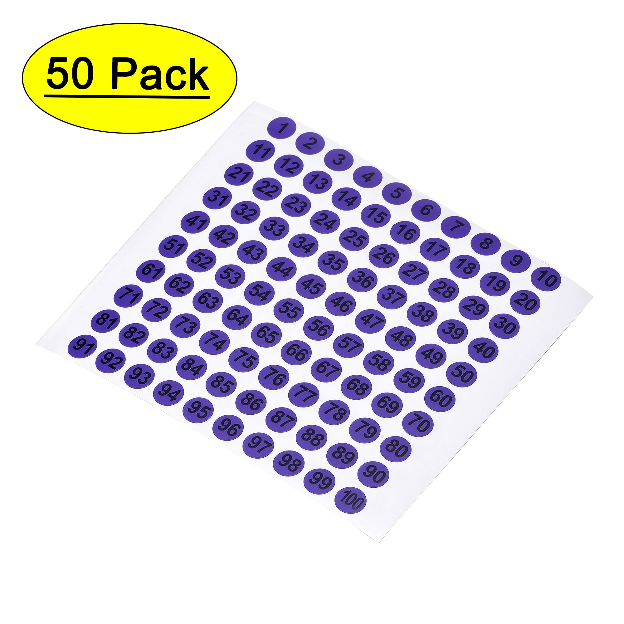 Round Number Stickers 10mm Dia Number 1-100 Coated Paper Label 50 ...
