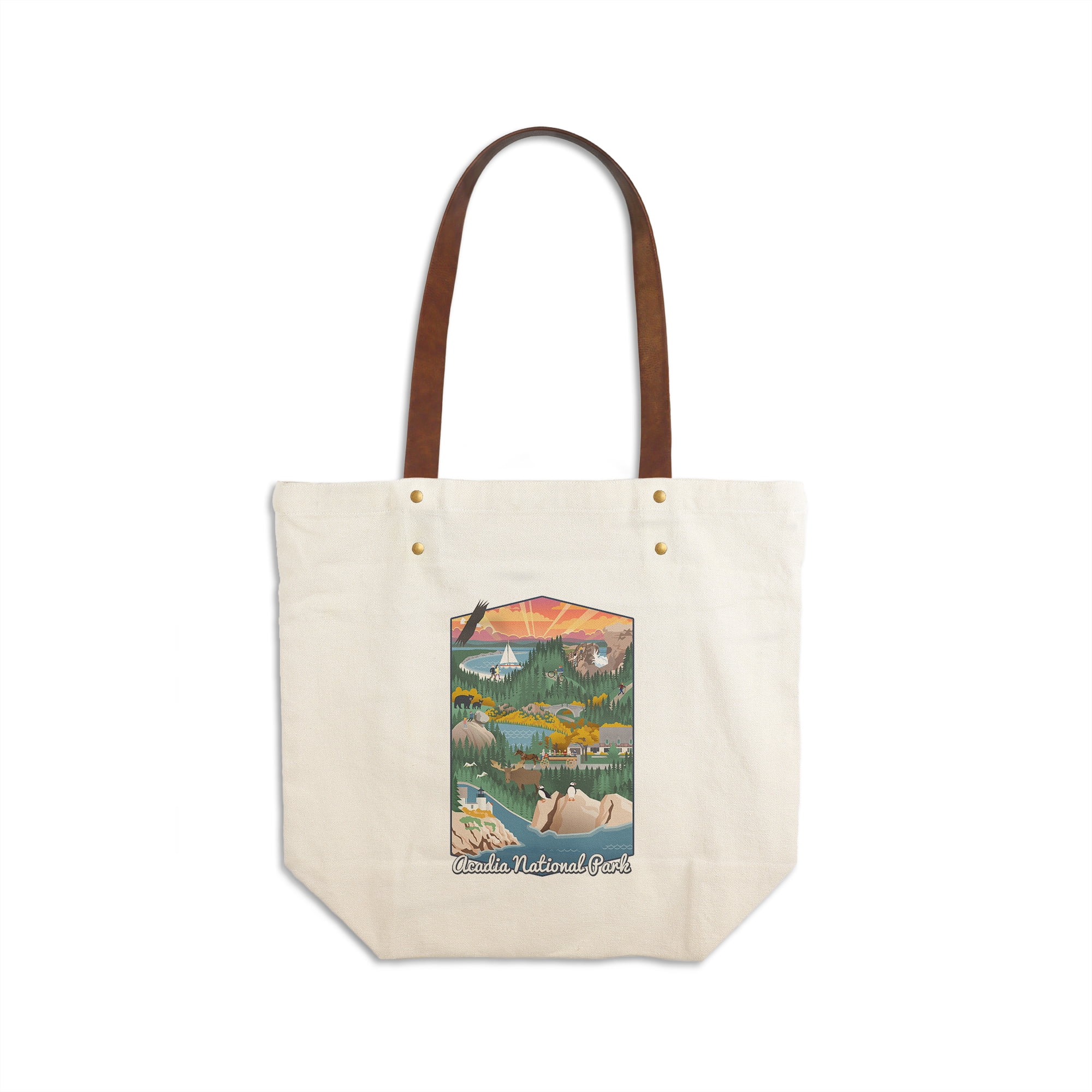 Acadia National Park, Retro View, Contour (Canvas Deluxe Tote Bag, Faux ...