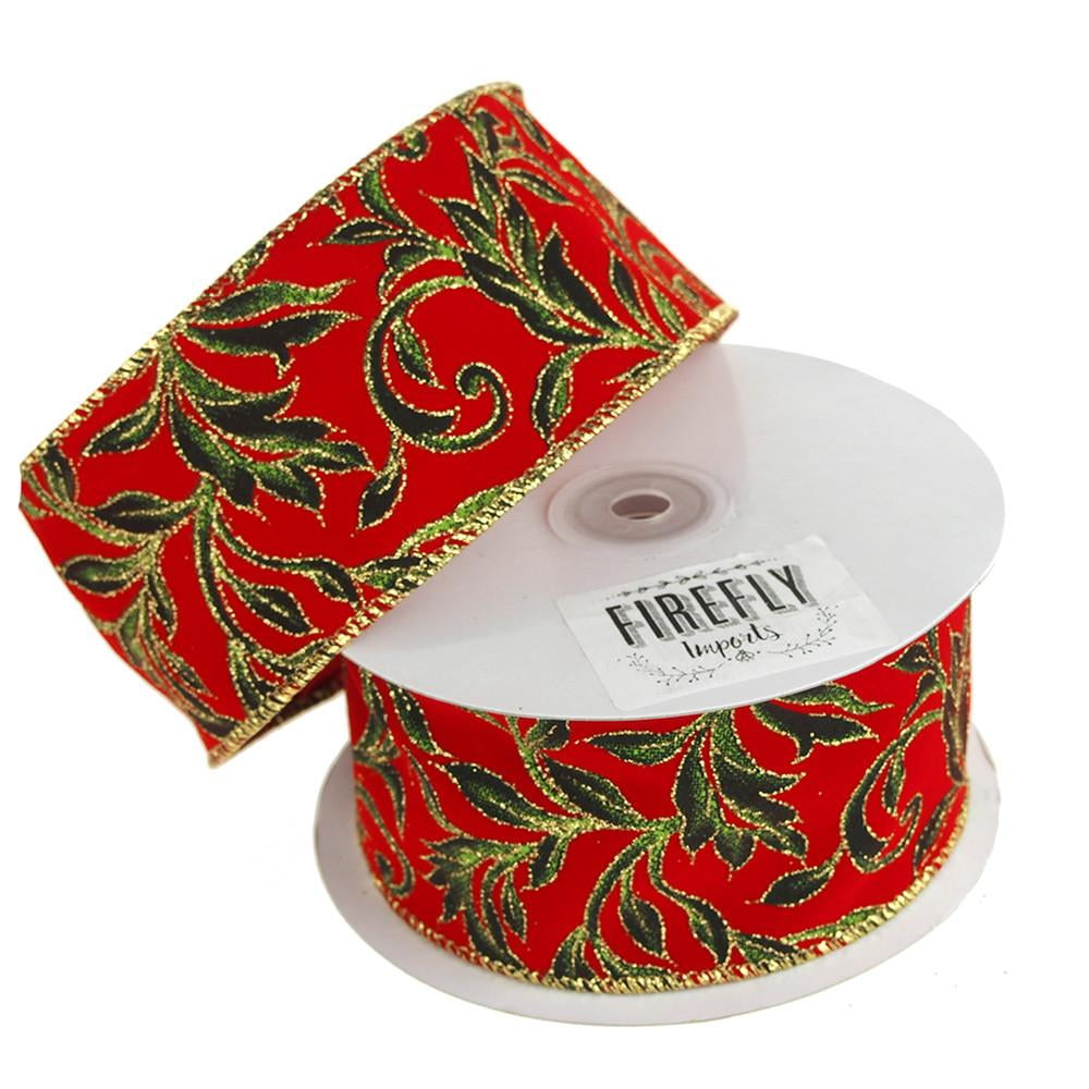 Poinsettias Glitter Holiday Christmas Ribbon Wired Edge, 2-1/2-Inch, 10 ...