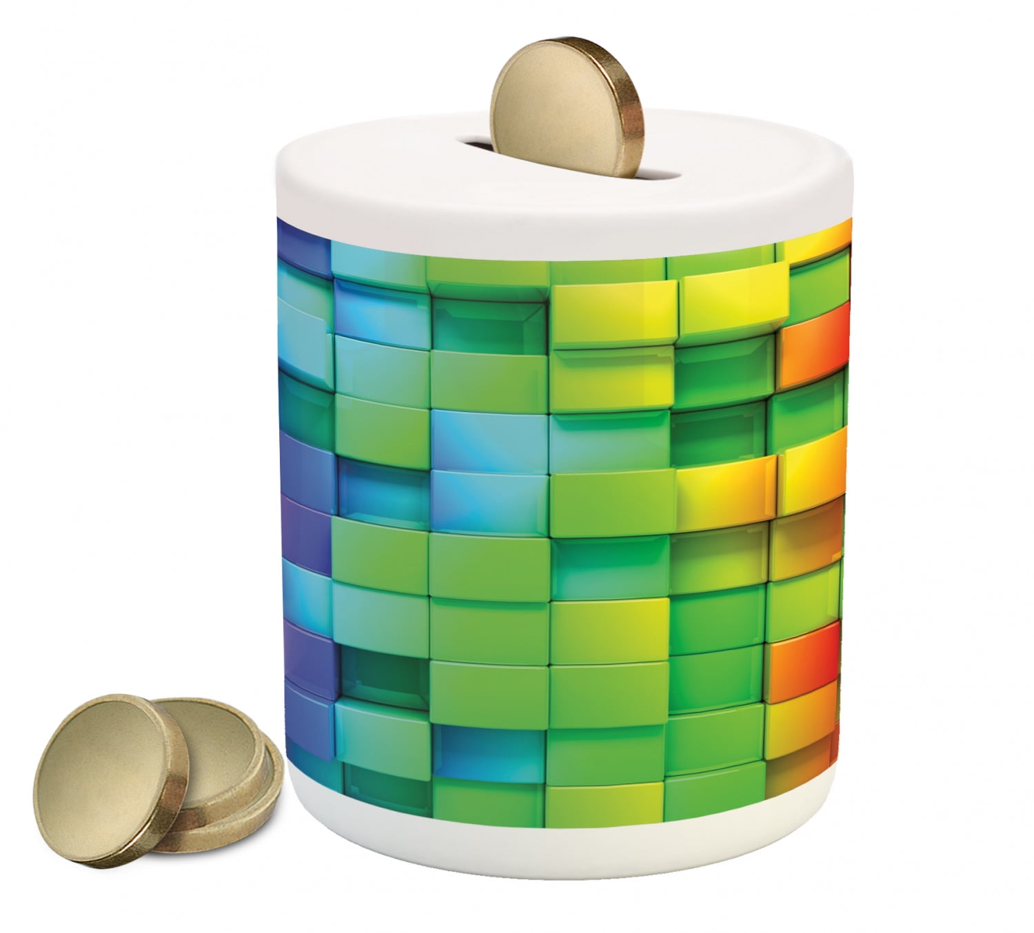 Colorful Piggy Bank, Rainbow Colored Contour Display Futuristic Block ...