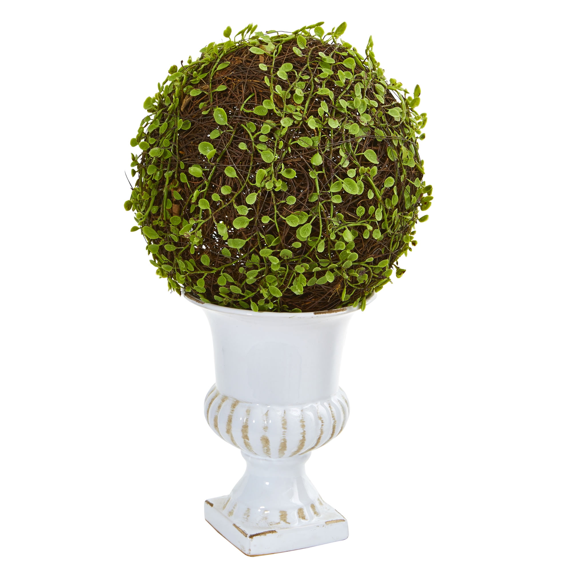 Nearly Natural 18 in. Mohlenbechia Ball Topiary in White Urn - Walmart.com