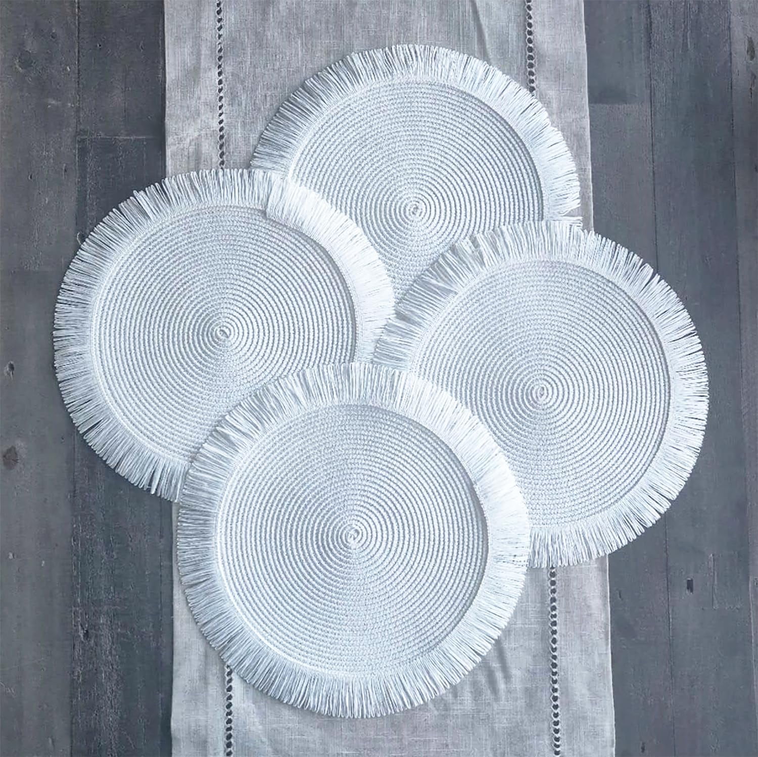 Fennco Styles Handwoven Fringe Boho Placemats 15" Round, Set of 4 ...