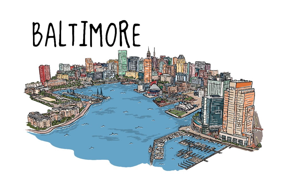 Baltimore, Maryland, Line Drawing (12x18 Wall Art Poster, Room Decor ...