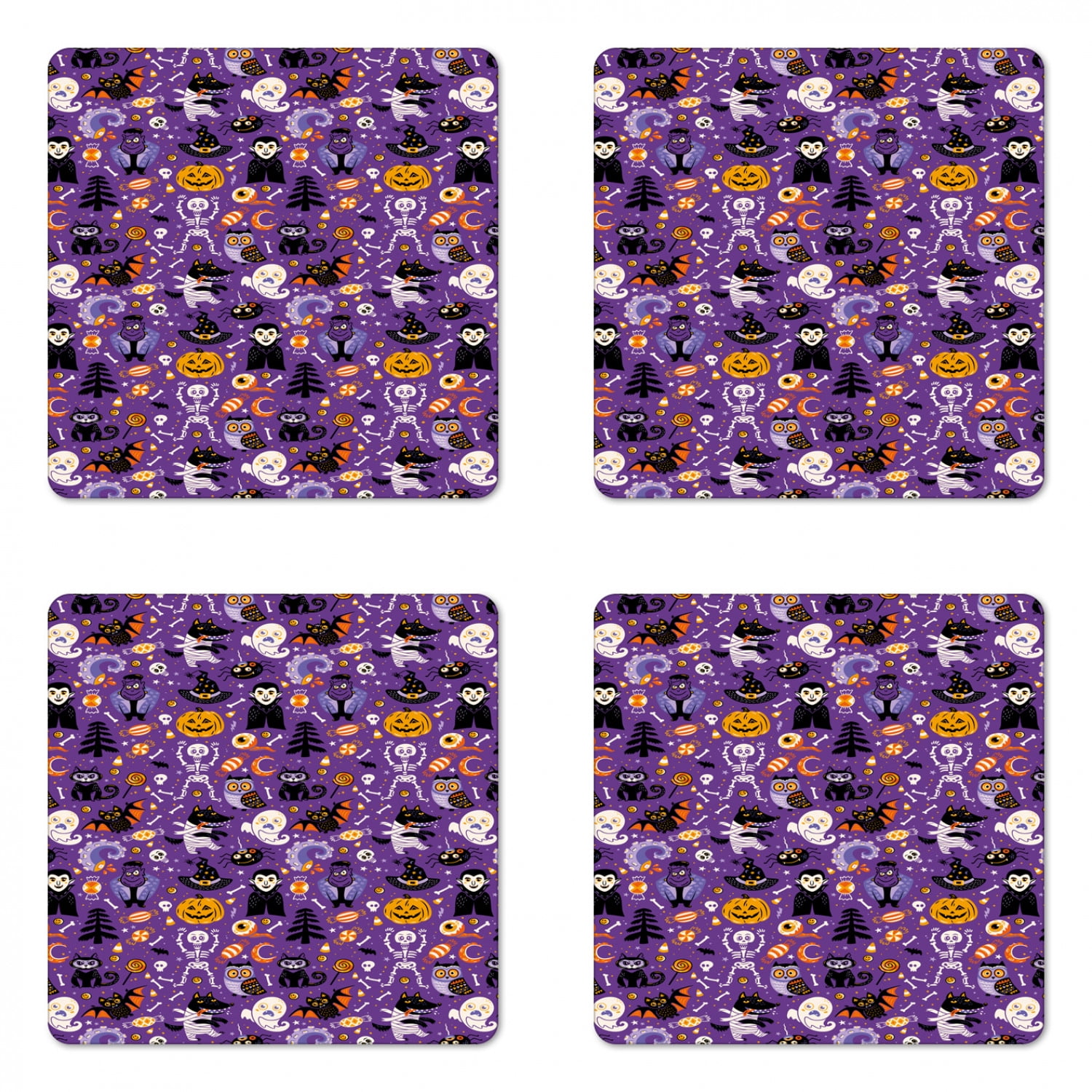 Halloween Coaster Set of 4, Cartoon Design Horror Symbols of Vampire ...