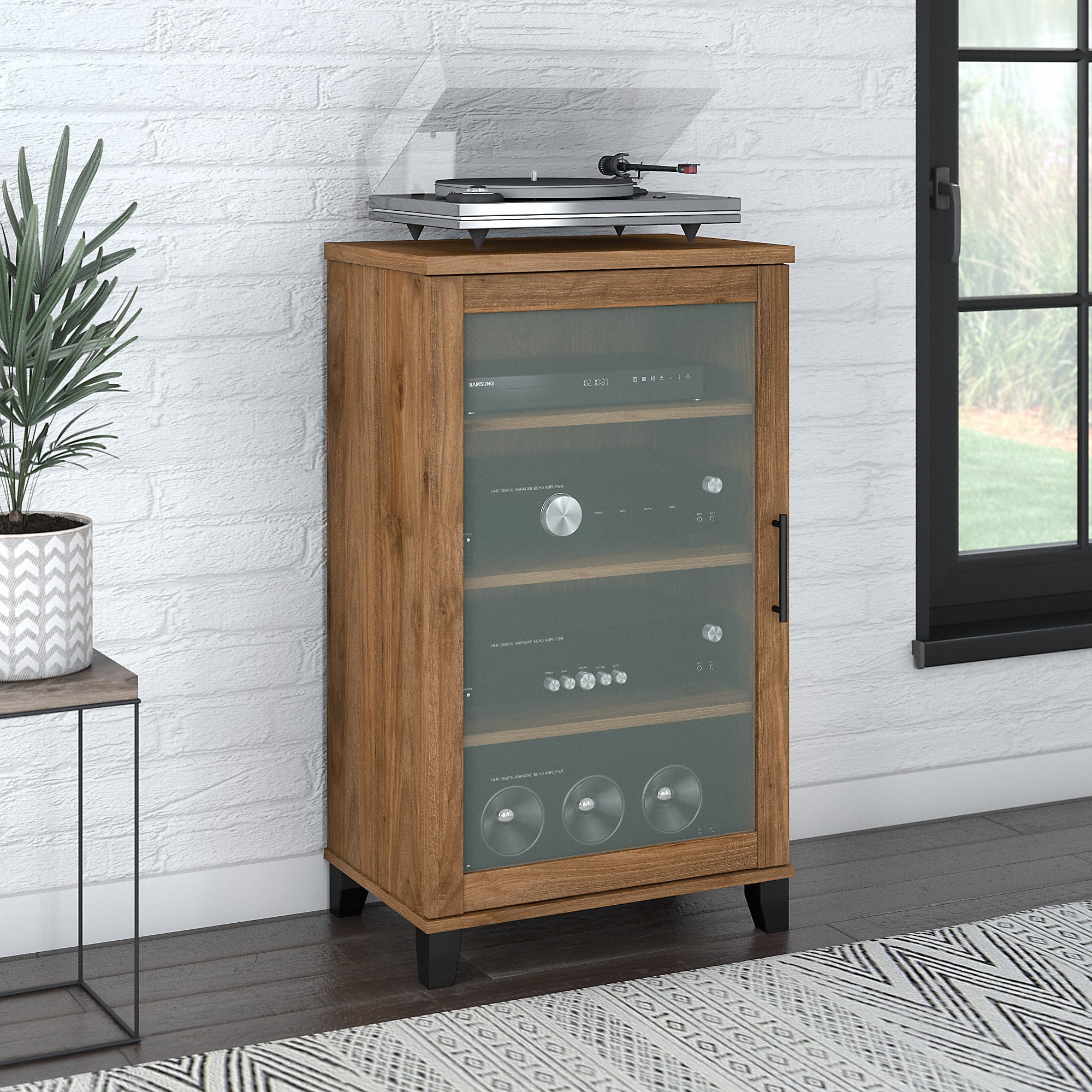 Bush Furniture Somerset Media Accent Cabinet with Door in Fresh Walnut ...