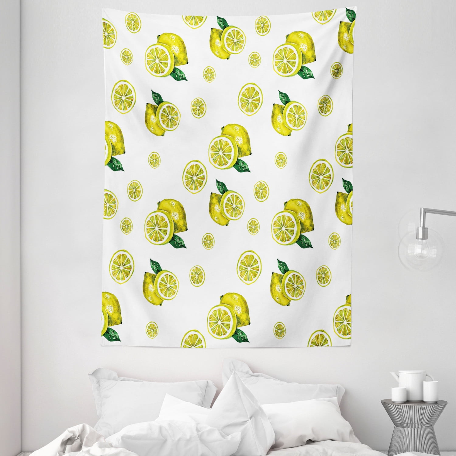 Modern Tapestry, Lemon Figures with Slices and Leaves Summer Season ...