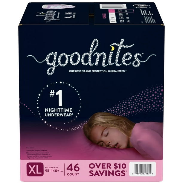 GoodNites Bedtime Underwear for Girls, XL -46 ct. (95 - 140+ lbs ...
