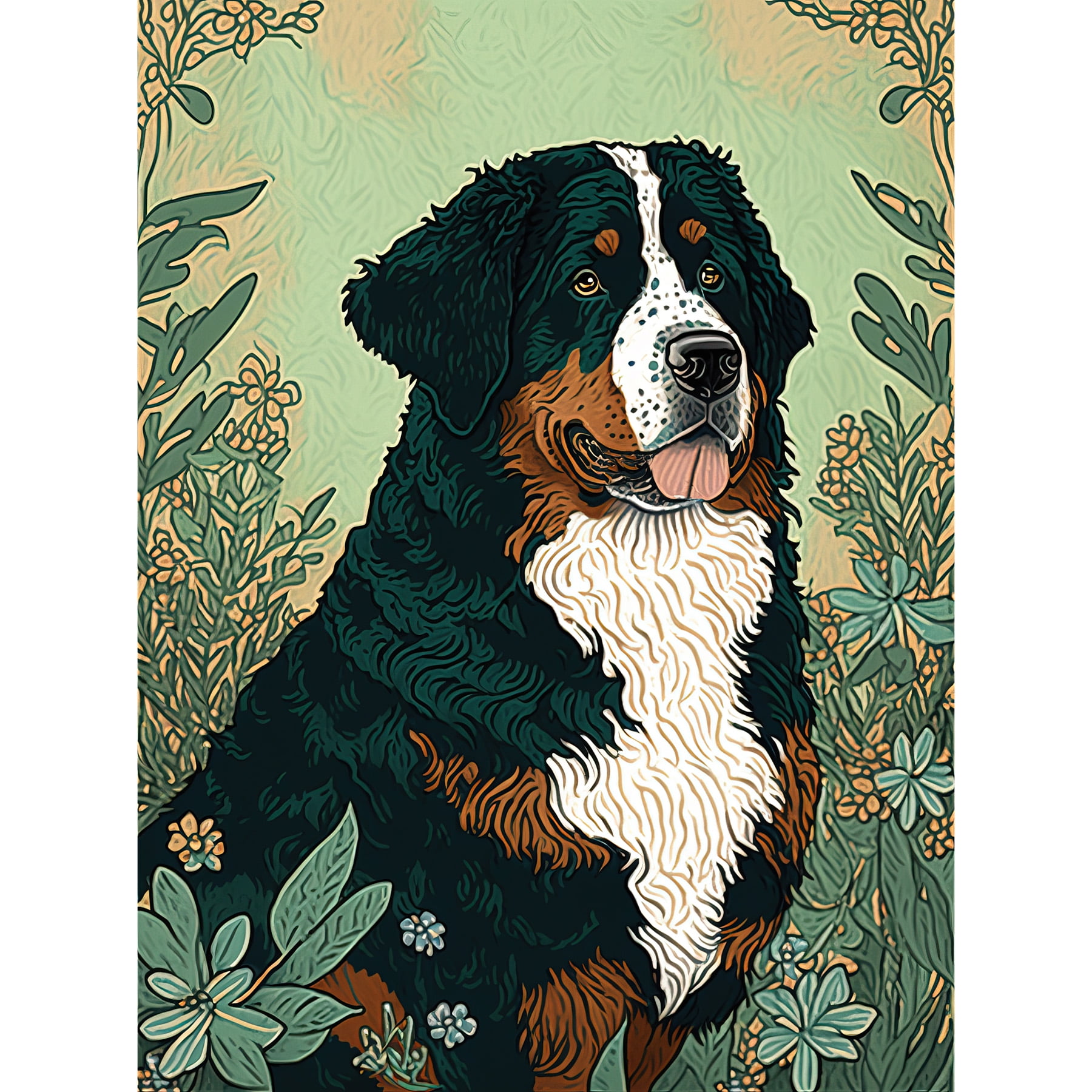 Bernese Mountain Dog in Wildflower Field Modern Illustration Unframed ...