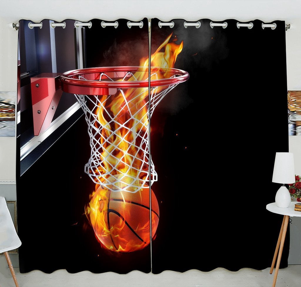 GCKG Flaming Basketball Blackout Curtains Window treatment Panel Drapes ...