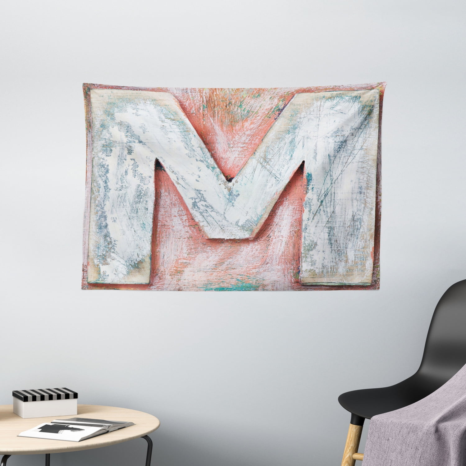 Letter M Tapestry, Old Wood Capital Letter M Natural Worn Out Look ...