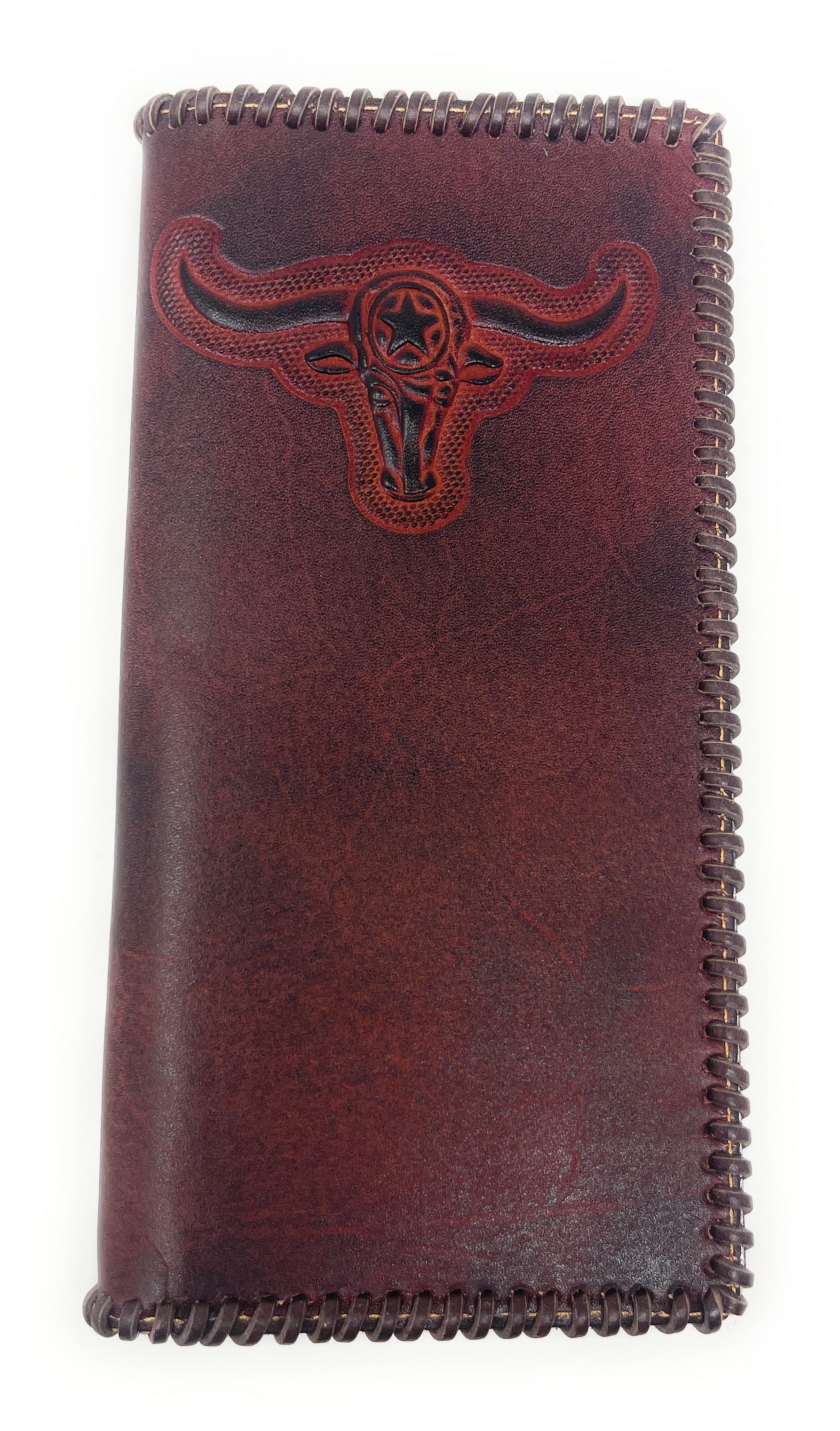 Western Mens Leather Longhorn Floral Tooled Laser Cut Long Wallet ...