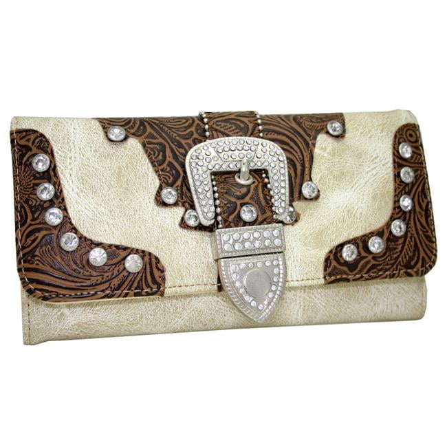 Western Rhinestone Bling Belt Buckle Trifold Wallet - Beige | Walmart ...