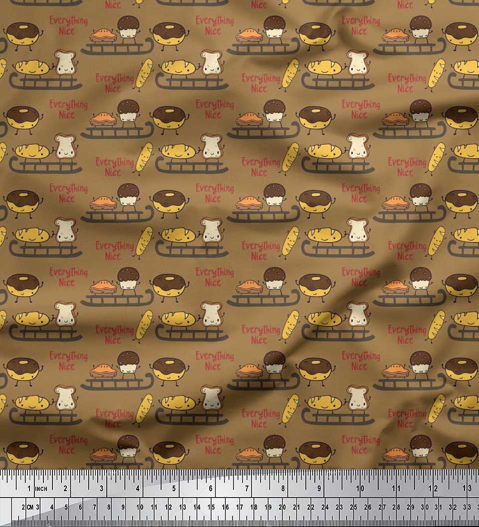 Soimoi Japan Crepe Satin Fabric Sleigh,Bread & Hot Dog Food Print ...