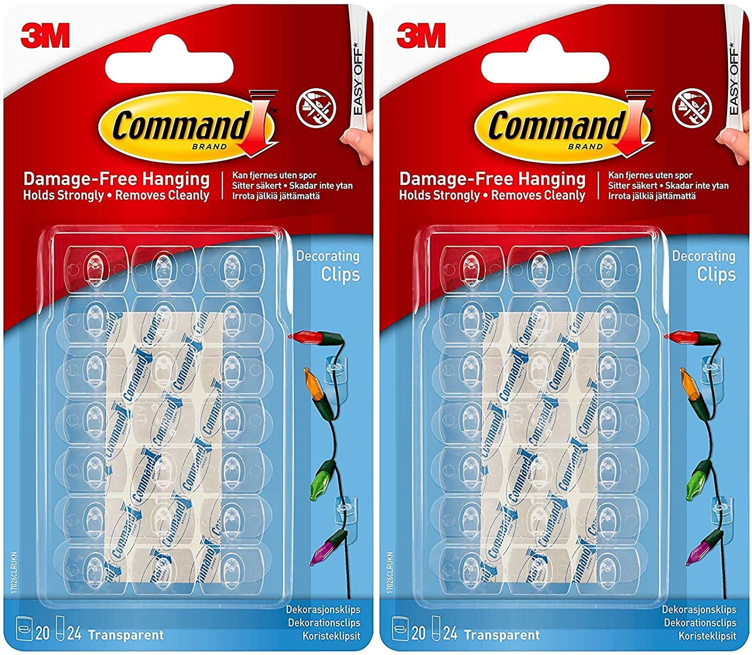 Command 17026CLR-ES Decorating Clips, Clear, 20-Clips 2 Pack - Walmart.com