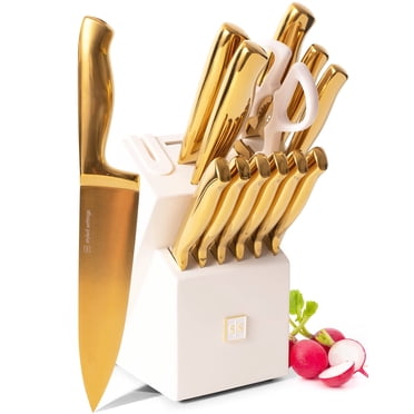 McCook MC21G Chef Knife Set, 15-Piece, Golden Titanium Coated with ...