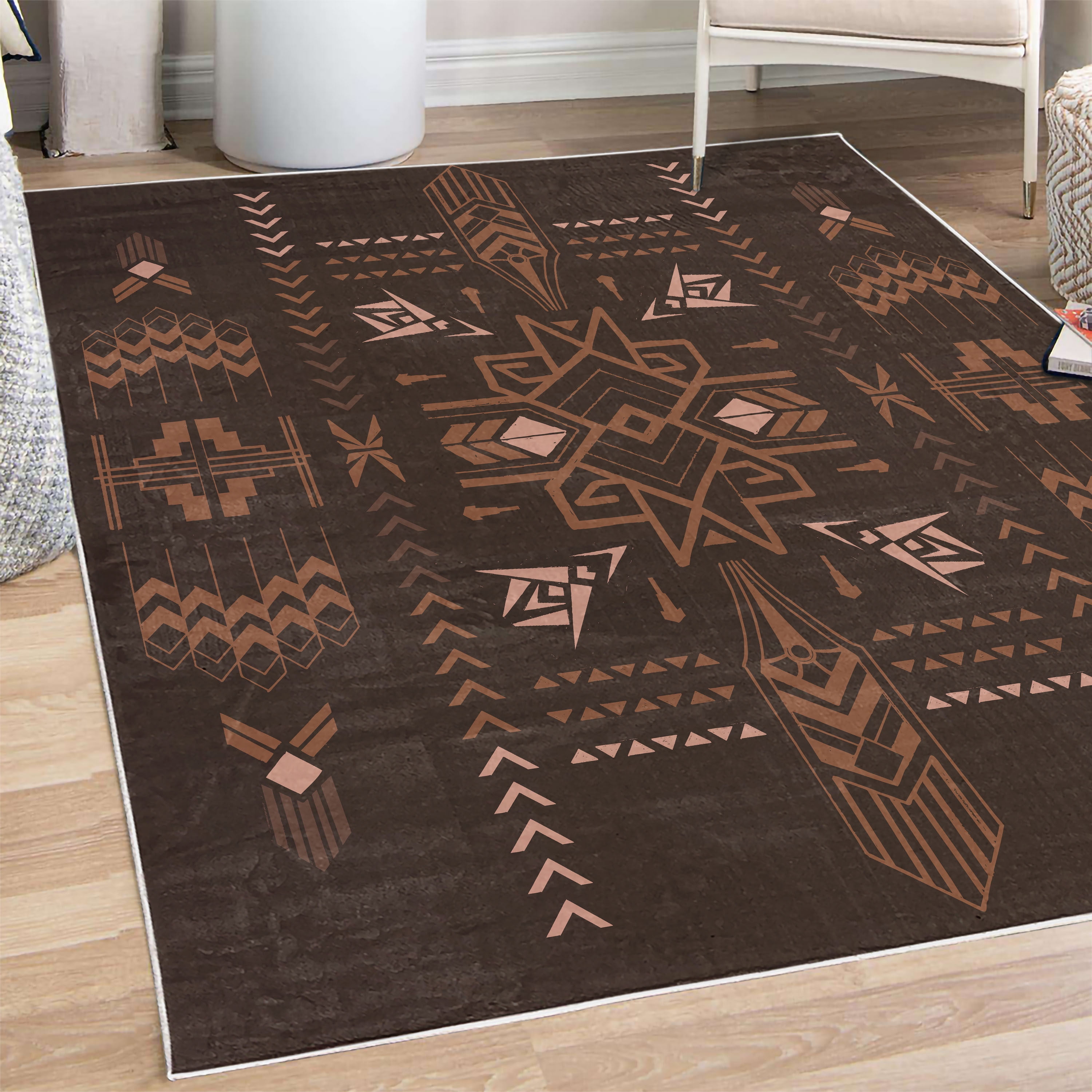 Geometric Decorative Rug, Tribal Hand Drawn Vintage Aztec Background in ...