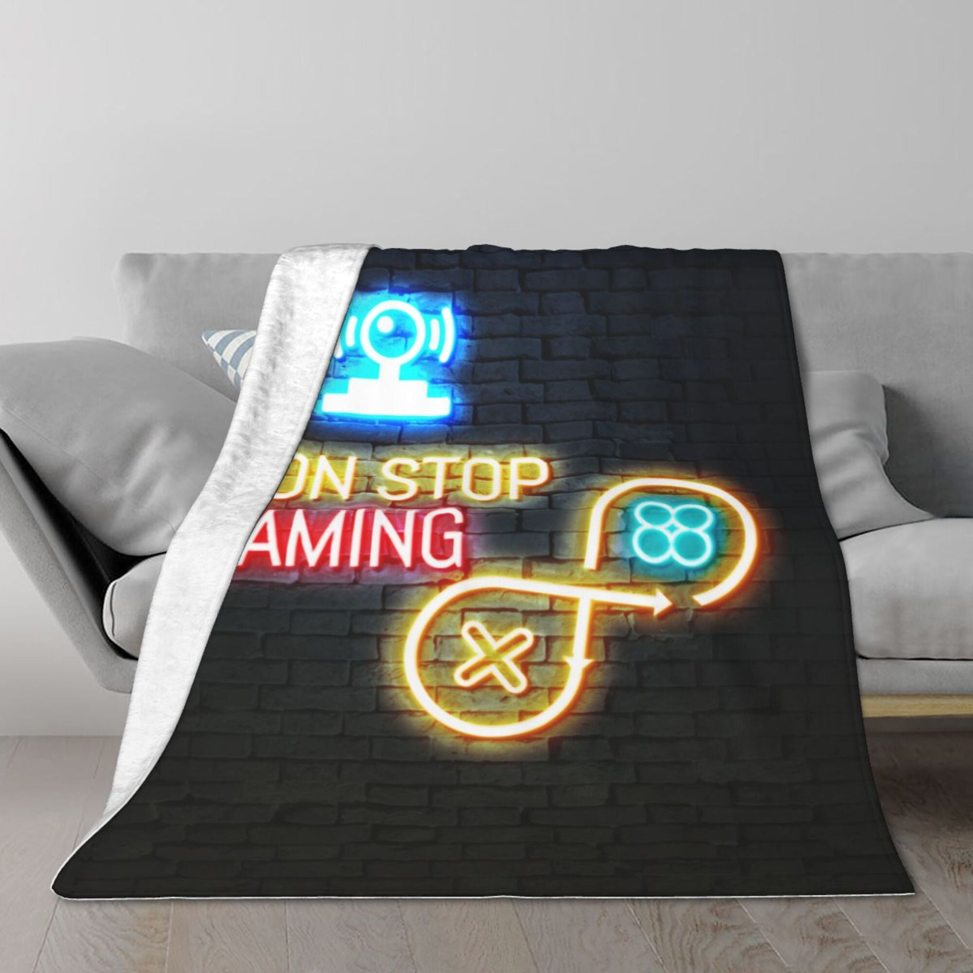 TEQUAN Double Layer Plush Bed Blanket, Funny Non Stop Game Pattern Cozy ...