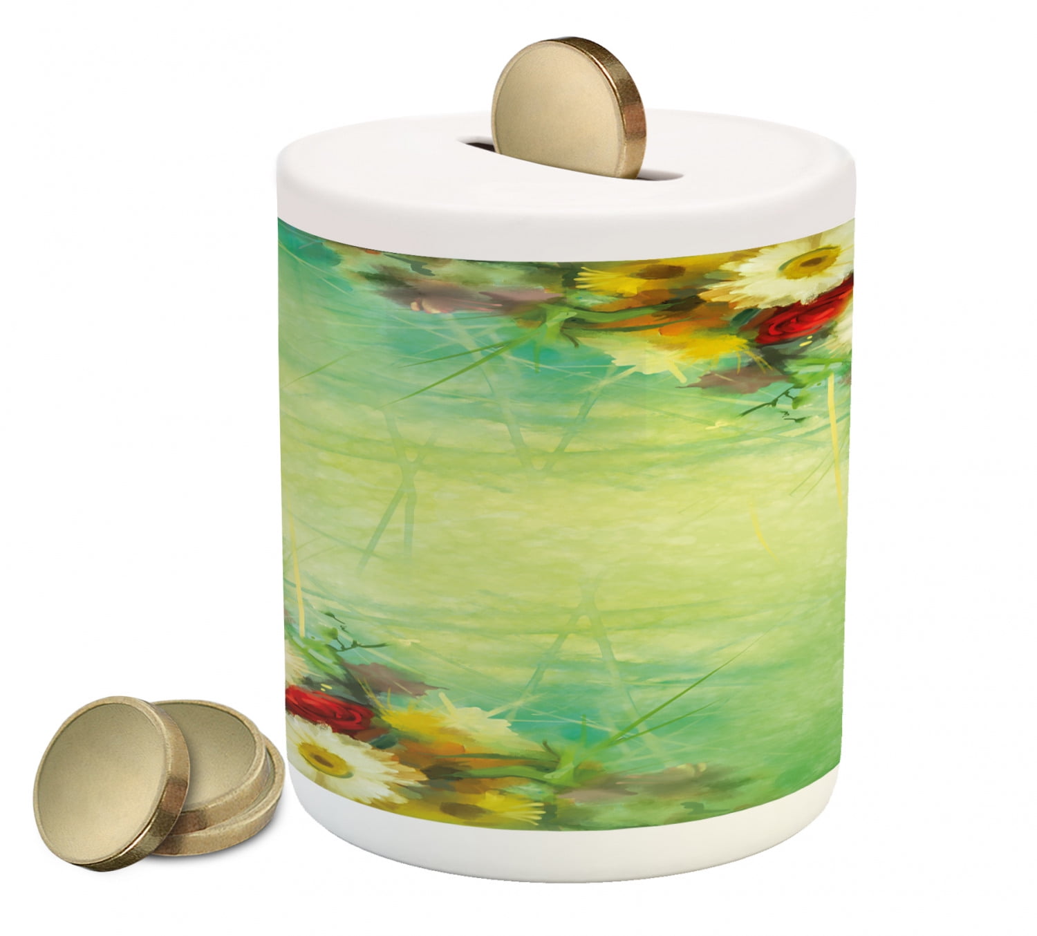 Flower Piggy Bank, Vintage Bouquet Design in Freshening Pastel Colors ...