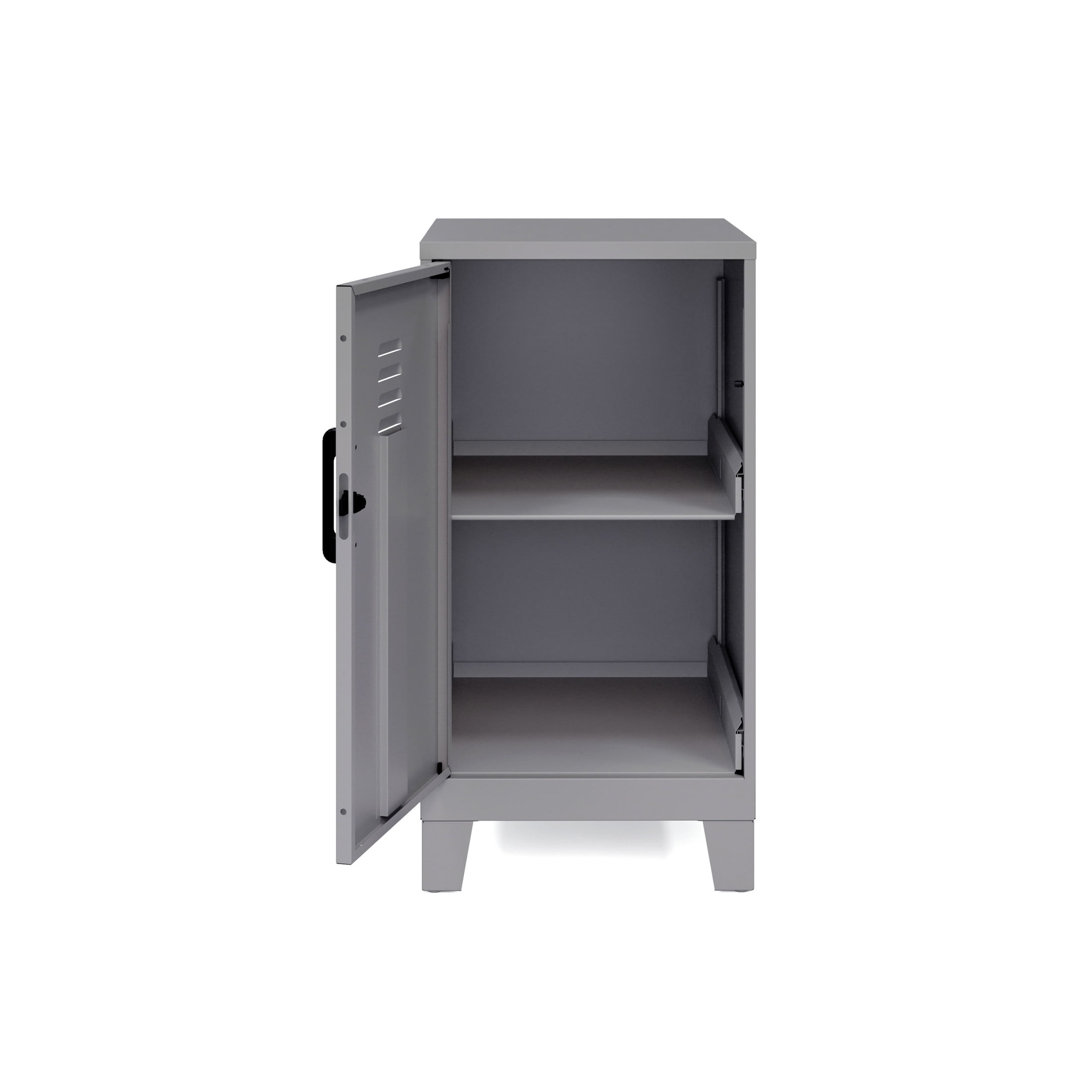 Space Solutions 27.5 inch High 2 Shelf Mini Storage Locker Cabinet Welded Metal Fully Assembled Vented Door 3 inch Riser Legs Silver Walmart