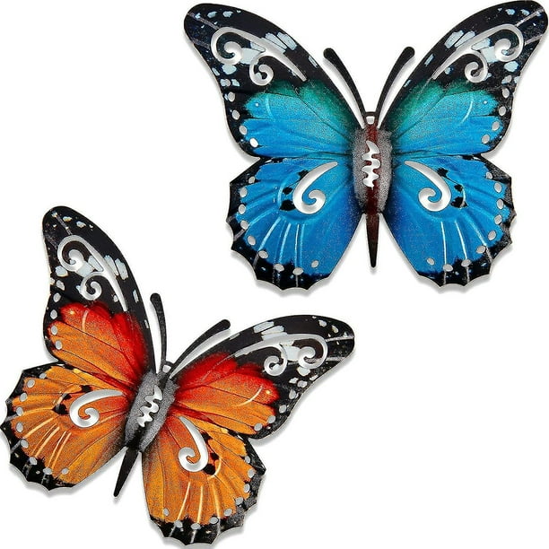 2 Pcs Large Metal Butterfly Outdoor Garden Decor Metal Wall Art ...