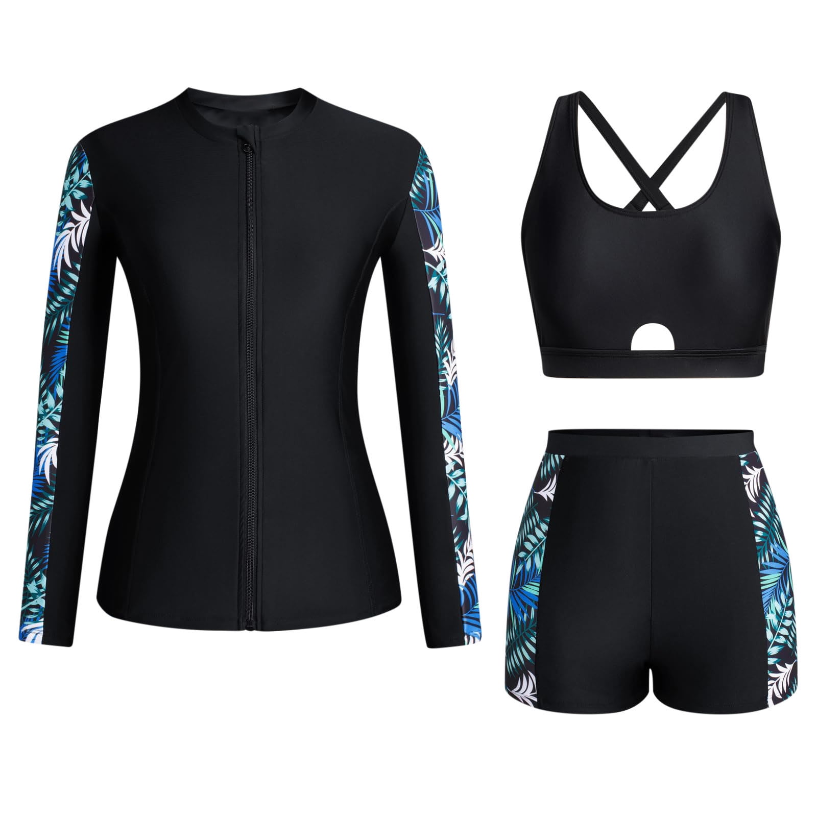 Weiqiqre High Waisted Bikini Sets Women 3 Piece Rash Guard UV Sun ...