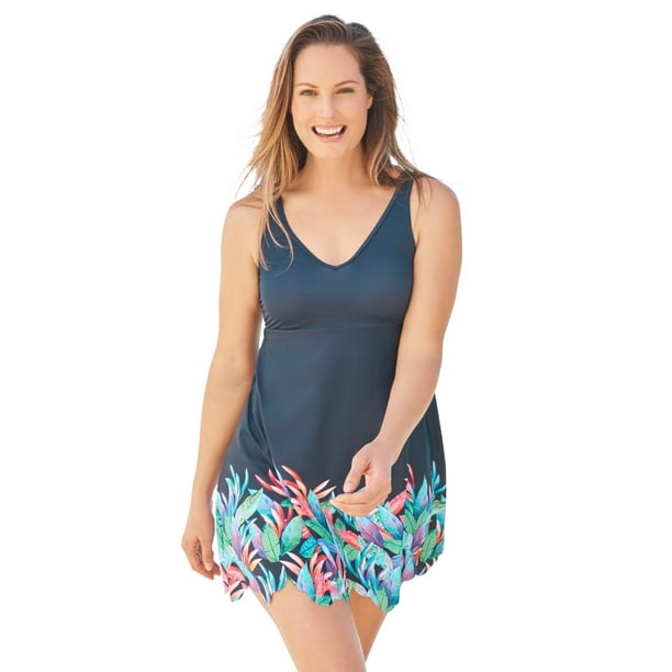 Swimsuits For All Women's Plus Size Floral Border Swim Dress 20 ...
