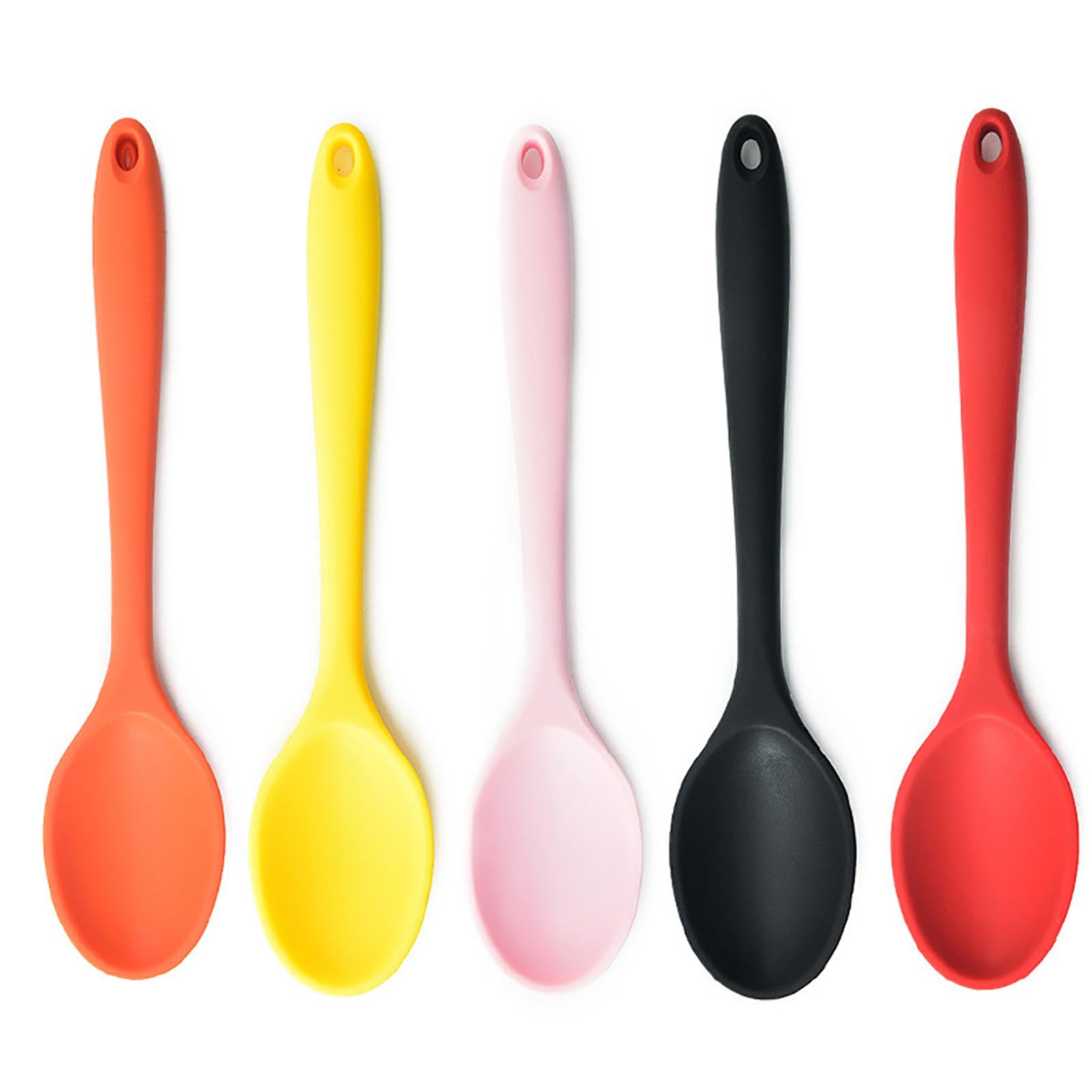 HEVIRGO Silicone Spoon Long-handled Heat-resistant Solid Color Food ...