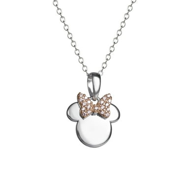 Disney Women's Crystal Sterling Silver Minnie Mouse Pendant, 18" Chain ...