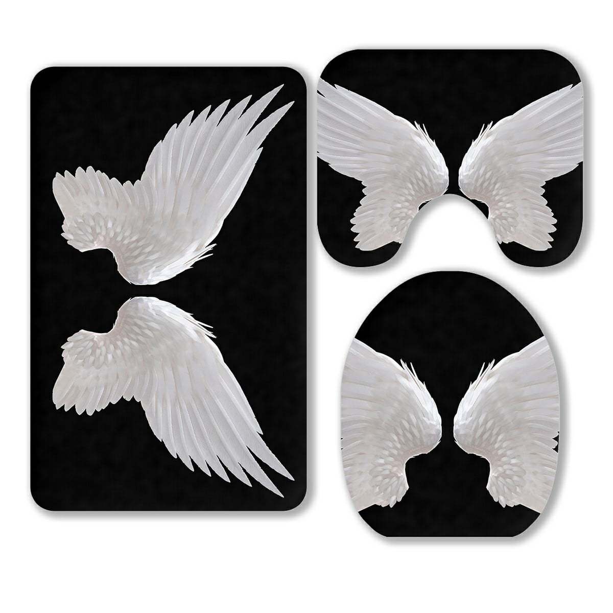 ABPHQTO White Angel Wing 3 Piece Bathroom Rugs Set Bath Rug Contour Mat ...