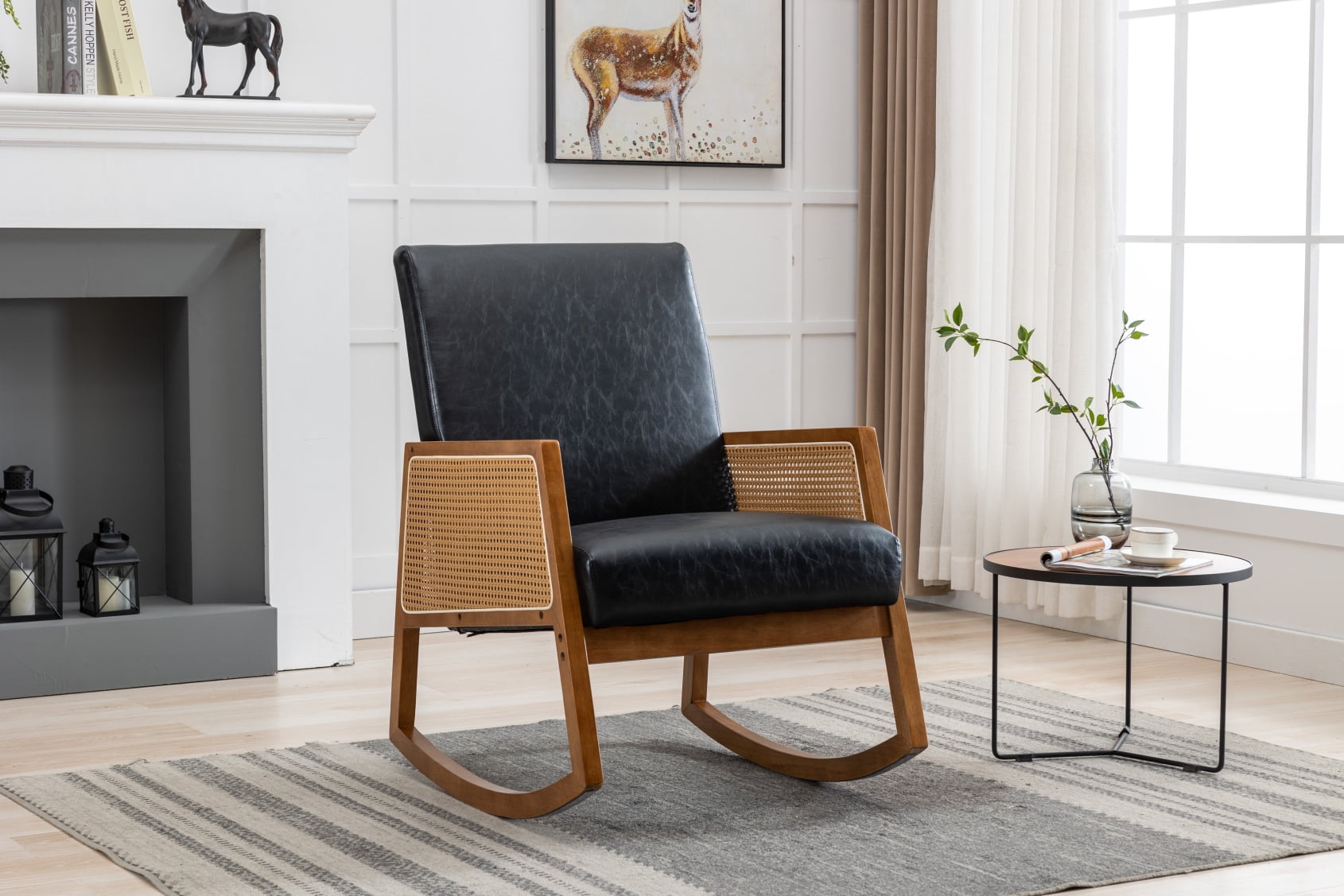Rocking Chair, Modern PU Leather Upholstered Accent Glider Rocker with ...