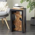DecMode 14" x 24" Black Wood Handmade Block Accent Table with Brown ...