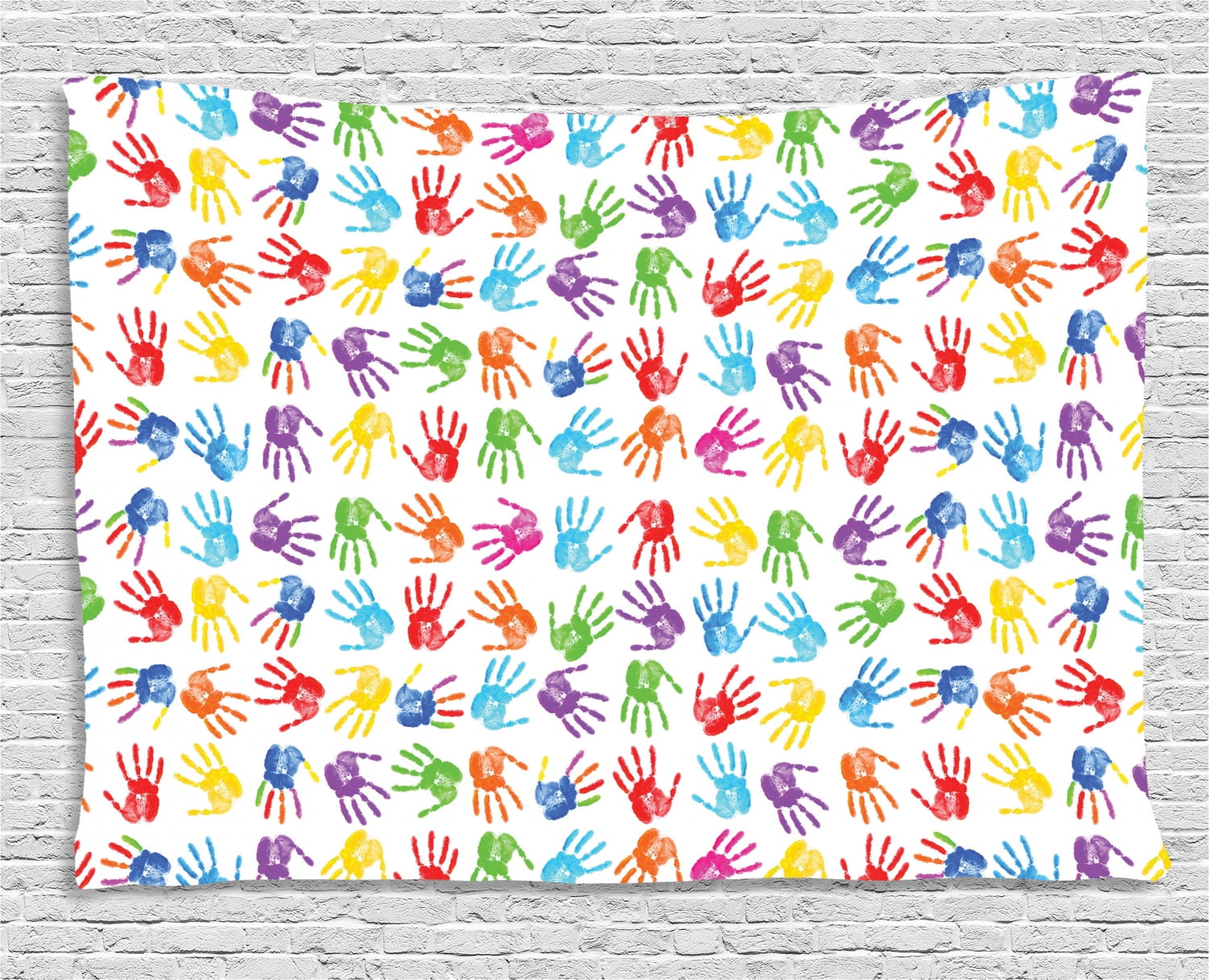 Colorful Decor Tapestry, Human Handprint Kids Watercolor Paint Effect ...