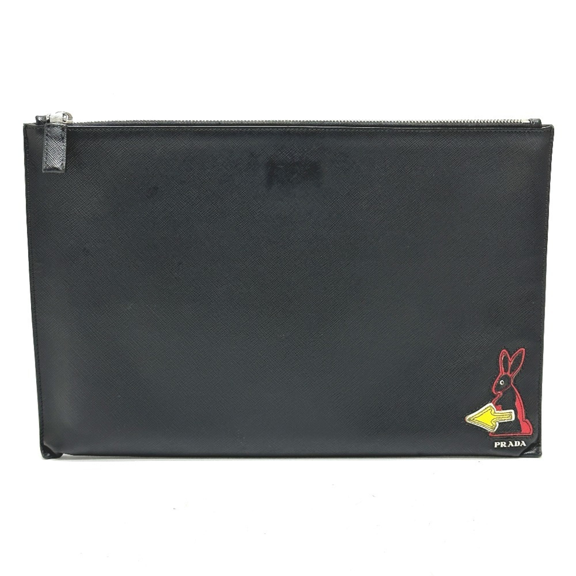 Pre-Owned PRADA 2NG001 Logo Rabbit Clutch Bag in Saffiano Leather, Men ...