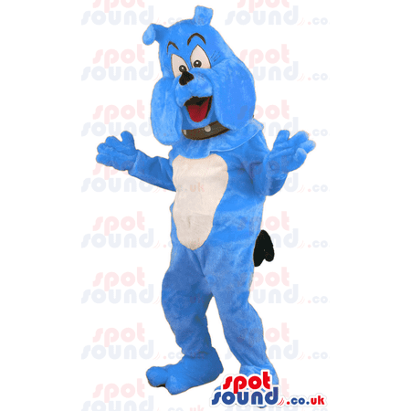 Blue Bulldog Animal SPOTSOUND Mascot With Collar And Bent Ears ...