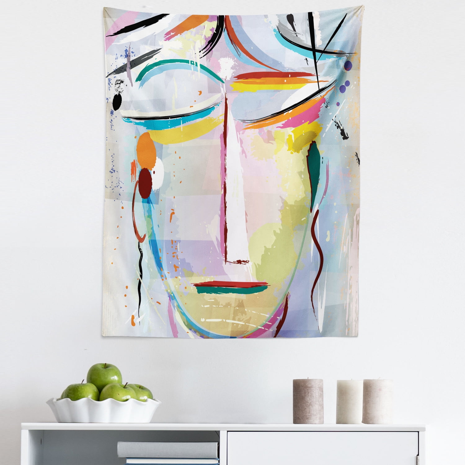 Abstract Tapestry, Modern Face Drawing Portrait Colorful Composition ...