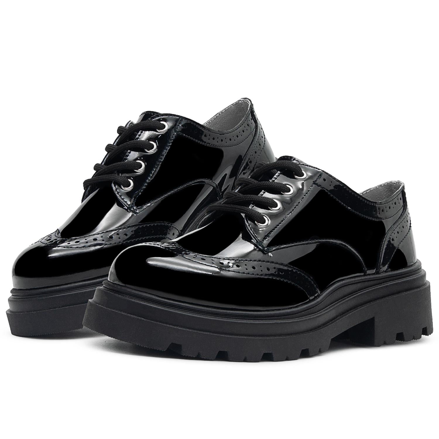 Zapato Escolar Karsten Bostoniano Charol con Tacon para niña Negro 19.5 ...