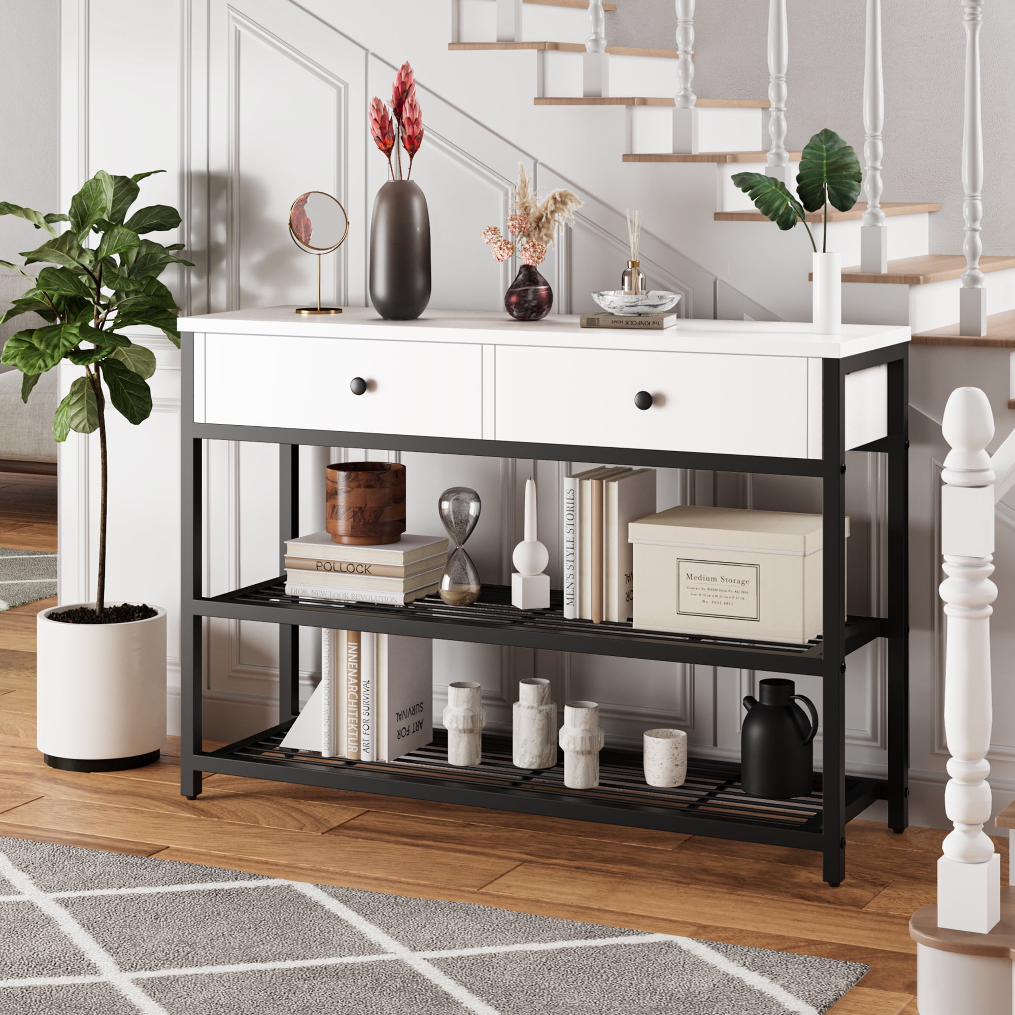 Litake Console Table Small Entryway Table with 2 Drawers and 2 Tiers ...