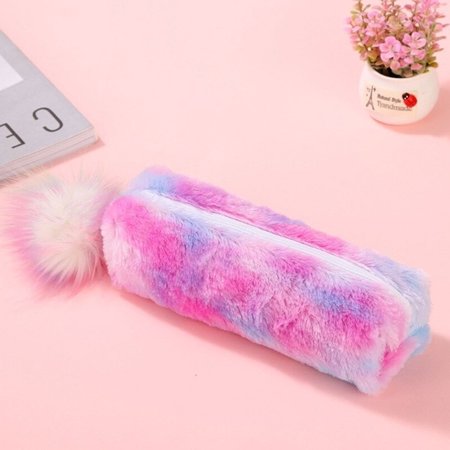 Rainbow Plush Ball Pencil Case Large Capacity Stationery Storage Bag ...