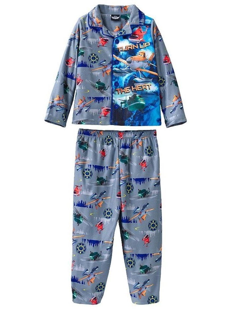 Disney Boys Pajama Button Down Coat and Pants Sleepwear, Planes Gray ...