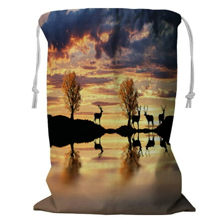 EREHome deer lake sky sunset Storage Basket Laundry Bag with Drawstring ...