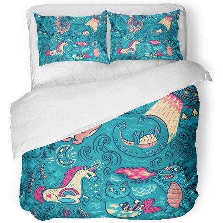 RYLABLUE 3 Piece Bedding Set Kids Fantastic Yeti Dragon Unicorn Cat and ...