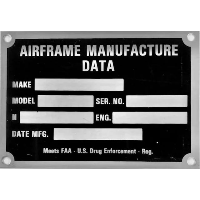 Airframe Manufacture Data Plate DPL-0121-01 - Walmart.com