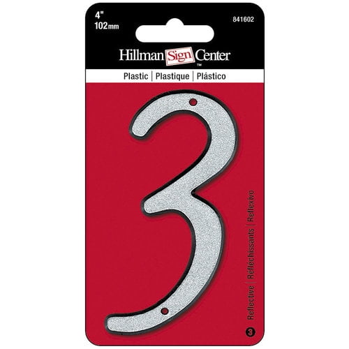 Hillman Group 841602 4 in. Nail-On Reflective Plastic House Number - 3 ...