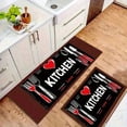 50*80cm Kitchen Mat With Cutlery & Heart Print, Black Background Red ...