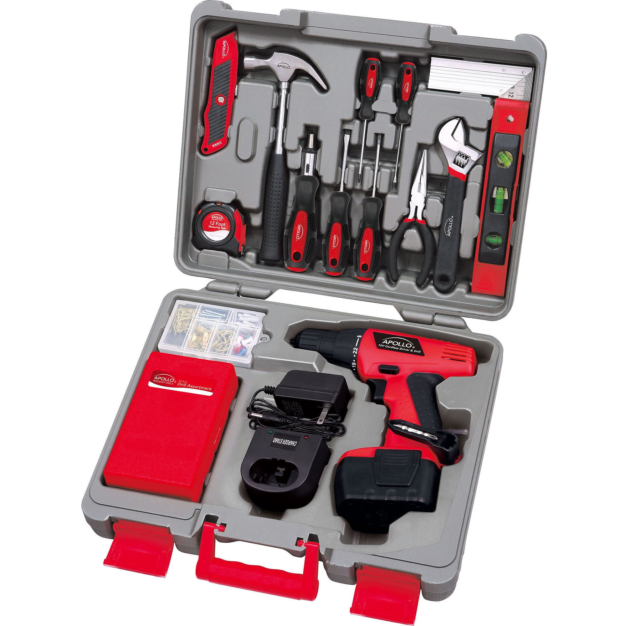 Apollo Tools 155 Piece Household Tool Kit With 12V Cordless Drill